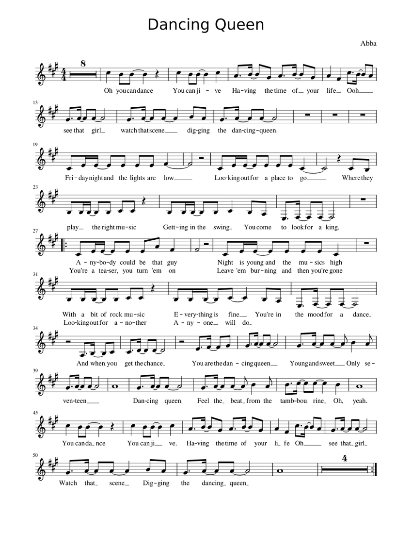Dancing queen – ABBA Sheet Music for Piano (Solo) easy | MuseScore.com