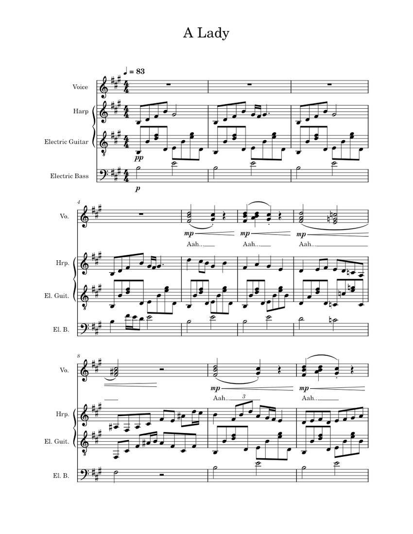 A Lady – Tally Hall Sheet music for Vocals, Guitar, Bass guitar, Harp ...