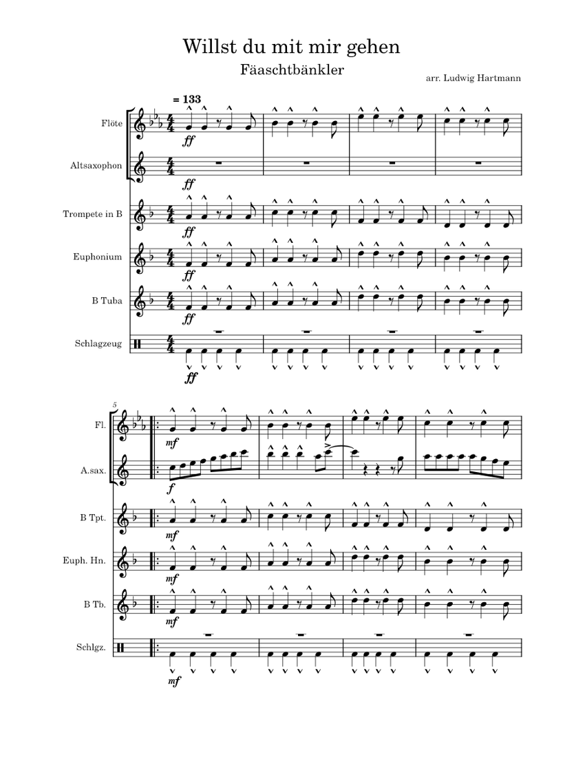 Willst du mit mir gehn – Fäaschtbänkler Sheet music for Euphonium, Tuba ...