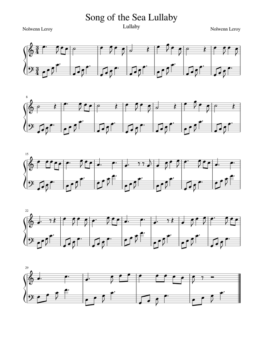 Song of the Sea - Lullaby - Easy Sheet Music for Piano (Solo ...