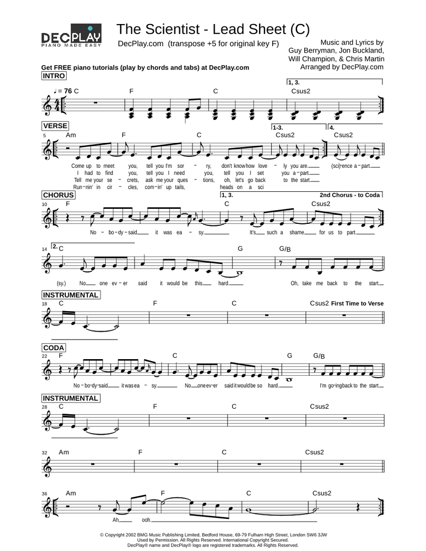 the scientist basic guitar chords