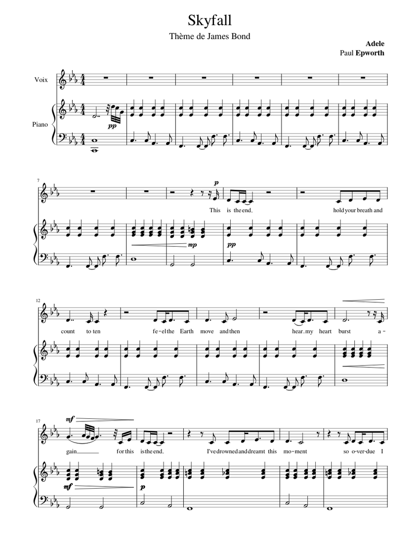 Skyfall - Adele (piano) Sheet Music for Piano, Alto (Piano-Voice ...