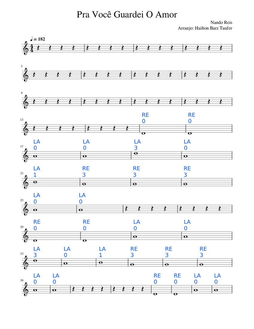 Pra Você Guardei O Amor (Acompanhamento Simplificado) Sheet Music for ...
