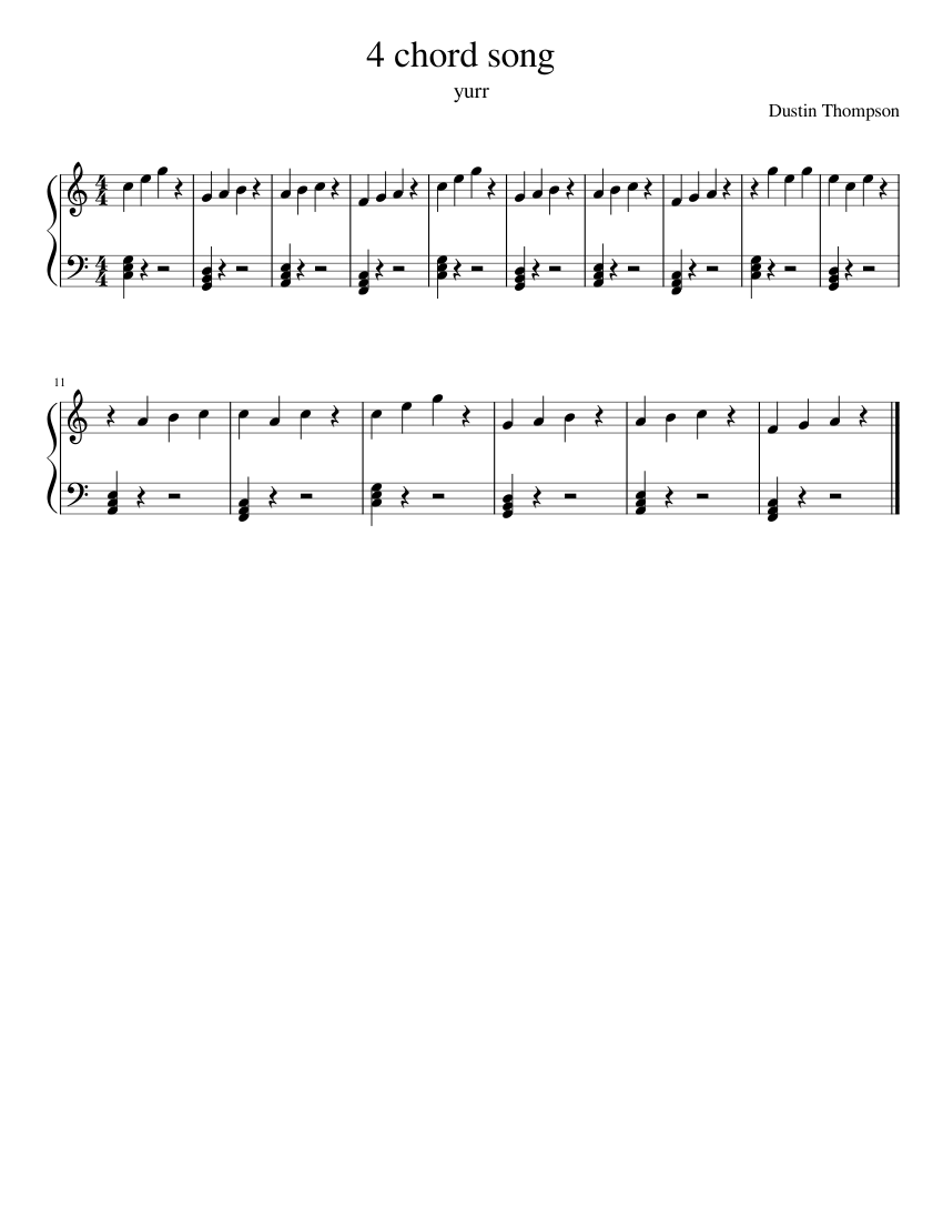 4 chord song Sheet Music for Piano (Solo) Easy | MuseScore.com