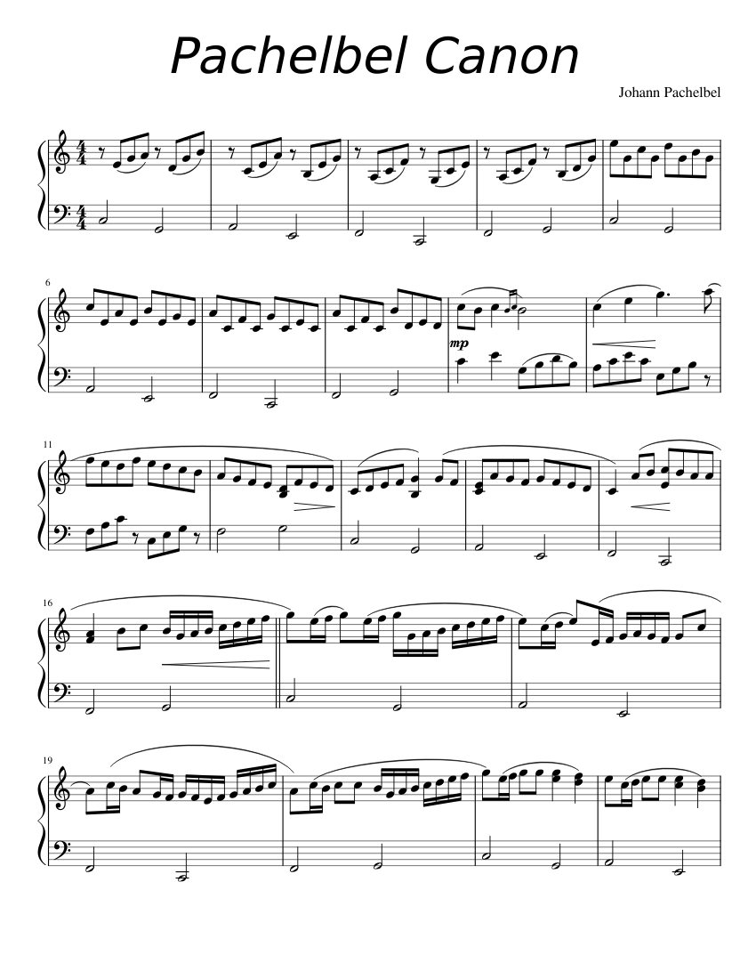 Pachelbel Canon Sheet Music for Piano (Solo) easy | MuseScore.com