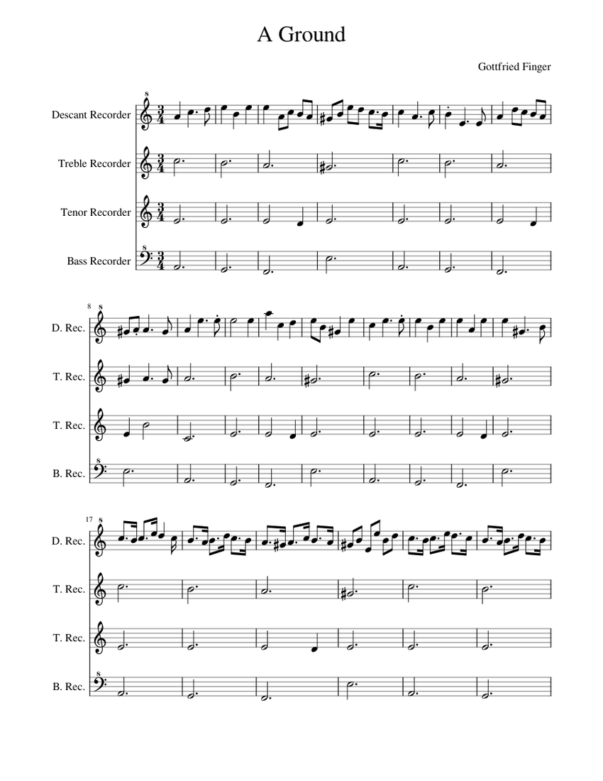 A Ground Sheet Music for Recorder (Mixed Quartet) | MuseScore.com