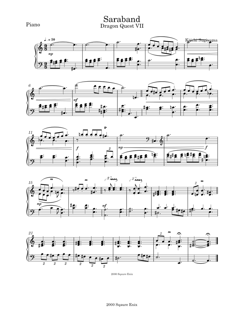 saraband Sheet music for Piano (Solo) | Musescore.com