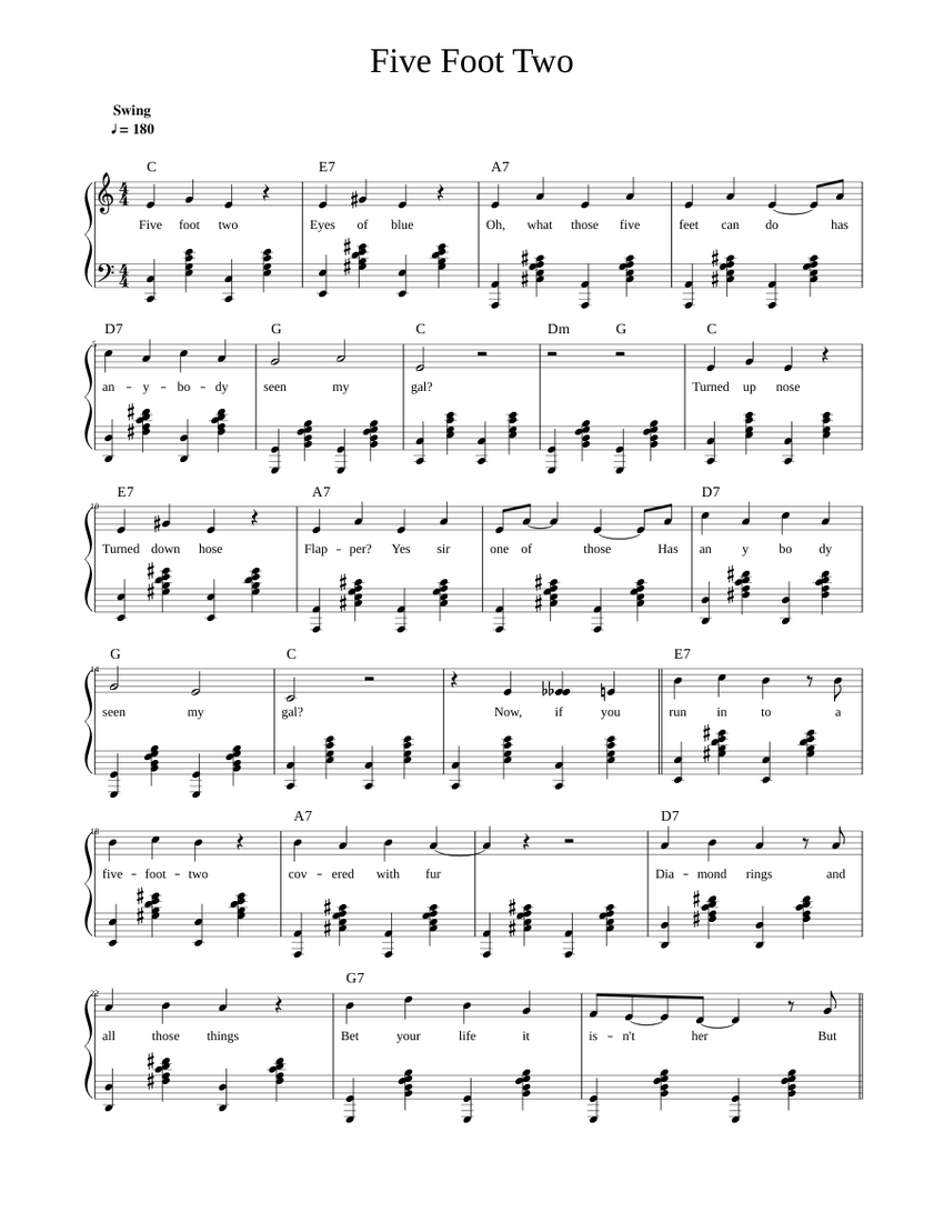 Five Foot Two Sheet Music with Chords for Piano (Solo) | MuseScore.com