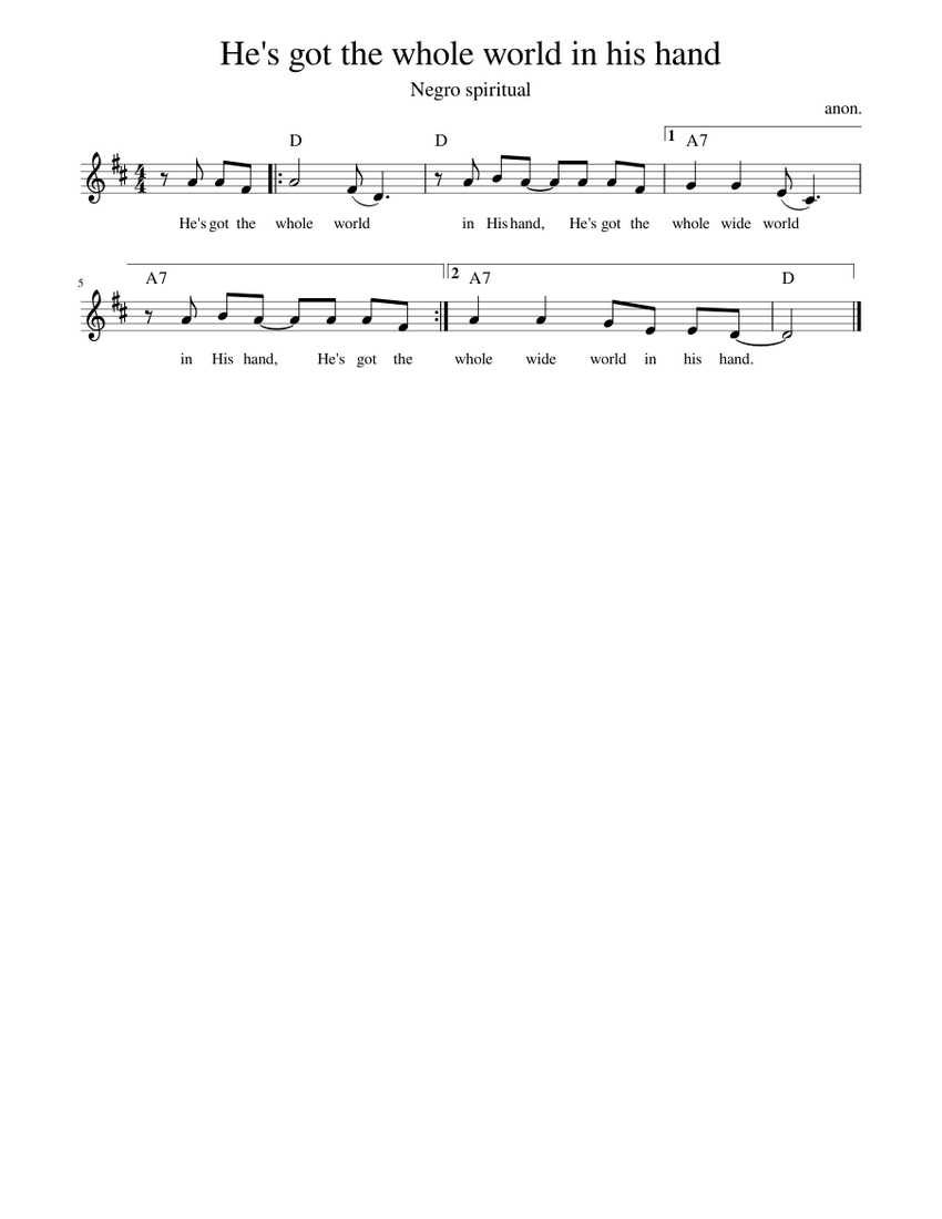 He's got the whole world in his hand Sheet music for Piano (Solo) Easy ...