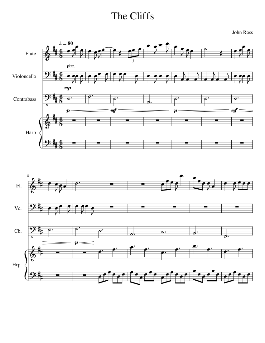 The Cliffs Sheet music for Flute, Contrabass, Cello, Harp (Mixed ...