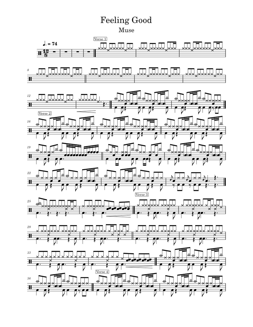 Feeling Good - Muse - Drum Sheet Sheet Music for Drum group (Solo ...