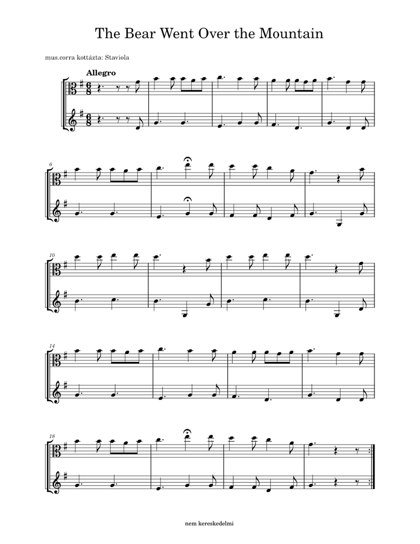 THE BEAR WENT OVERTHE MOUNTAIN – Misc Traditional Sheet music for ...