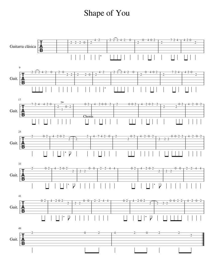 Shape of you – Ed Sheeran Sheet Music for Guitar (Solo) | MuseScore.com