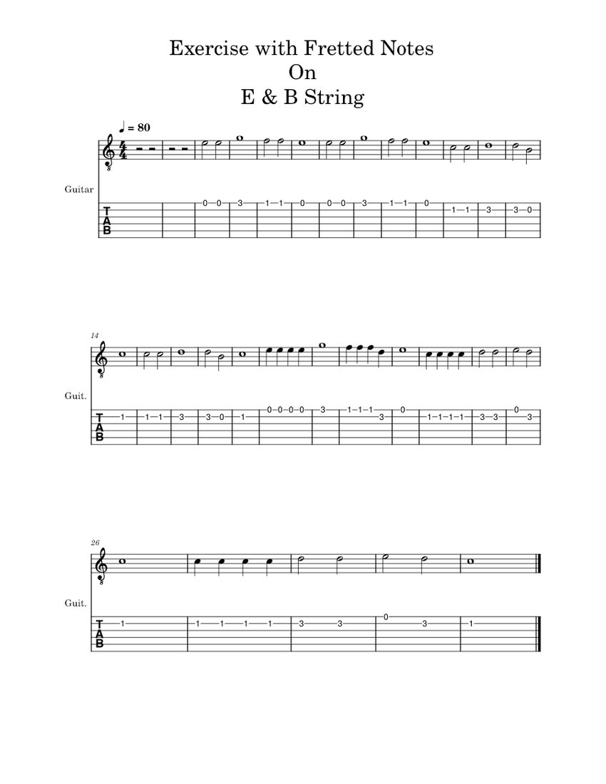 Exercise On E & B String selected Final Sheet music for Guitar (Solo ...