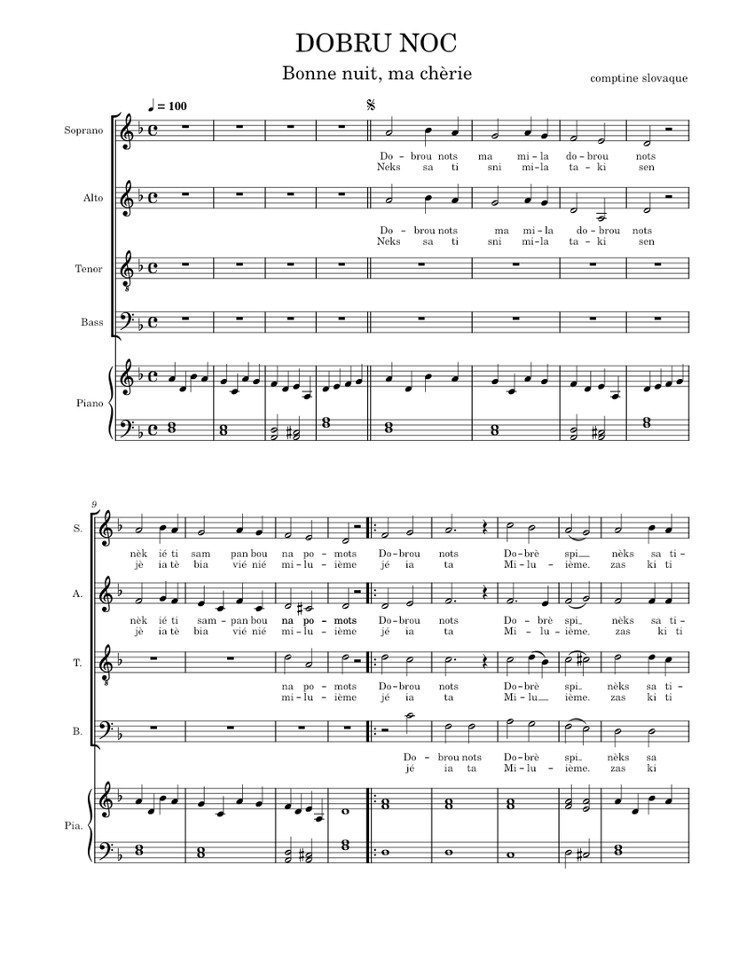 Dobru Noc – Misc Traditional Sheet Music for Piano, Soprano, Alto ...