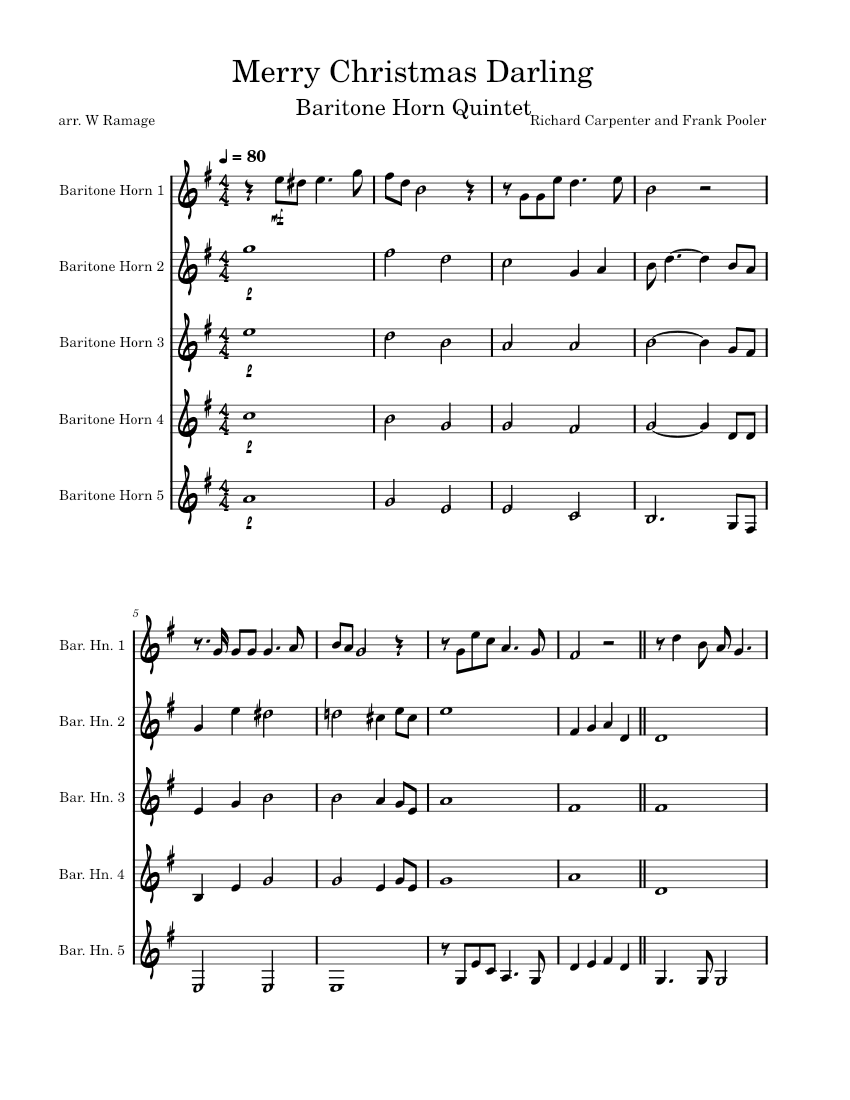 Merry Christmas, Darling – Carpenters Sheet music for Baritone horn ...