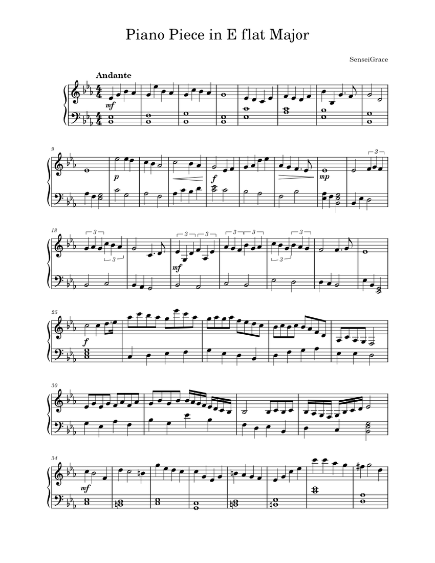 Piano Piece in E flat Major Sheet music for Piano (Solo) | Musescore.com