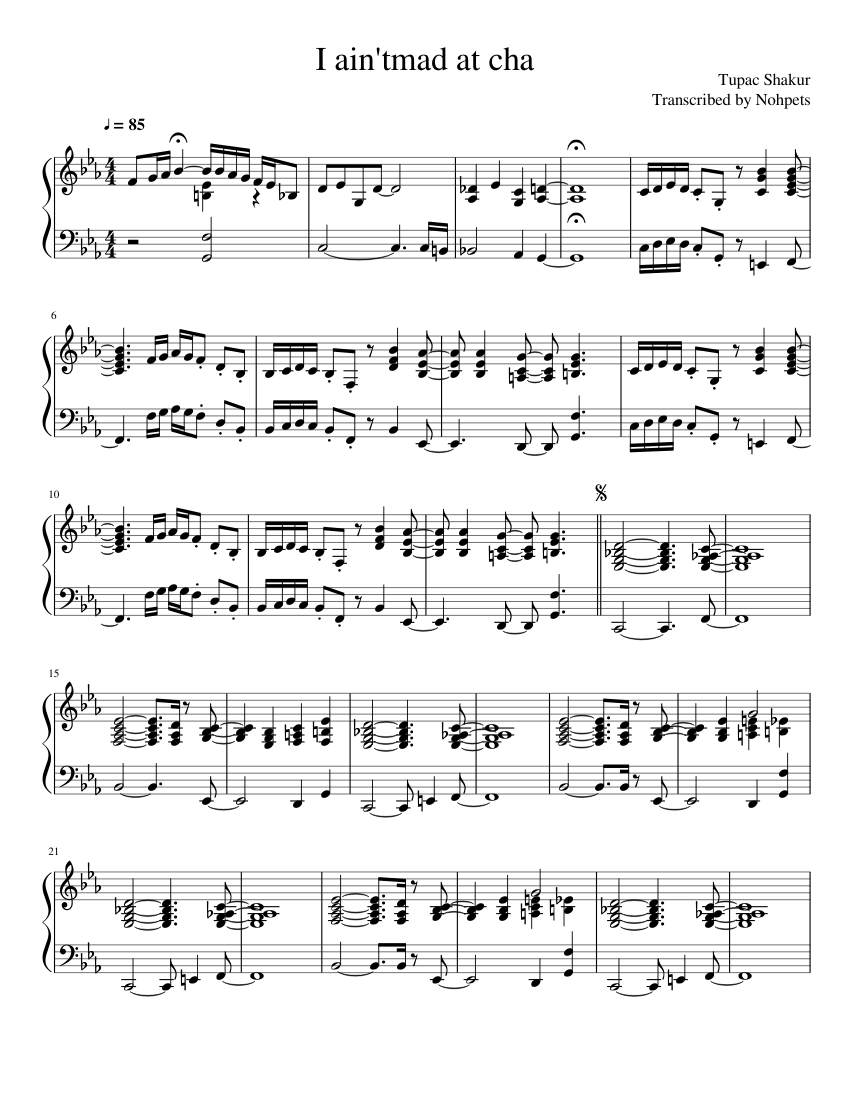 Tupac I aint mad at cha Sheet Music for Piano (Solo) | MuseScore.com