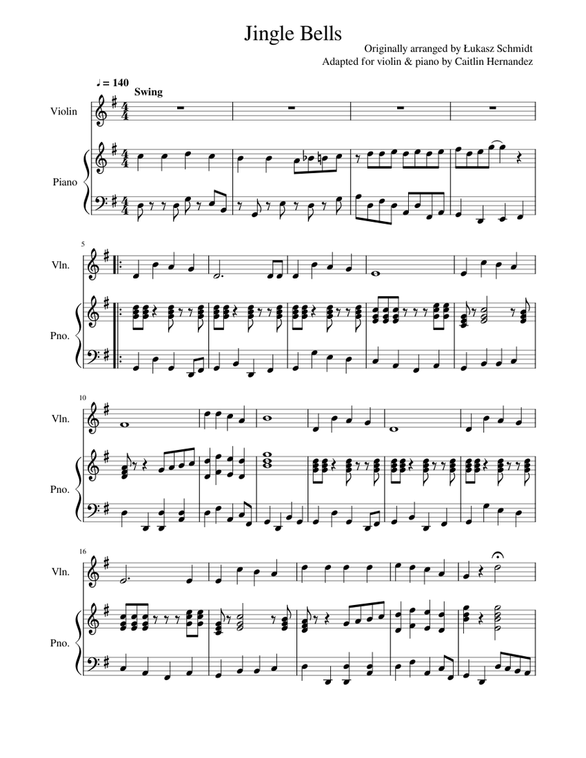 Jingle Bells for Violin and Piano Sheet Music for Piano, Violin (Solo ...