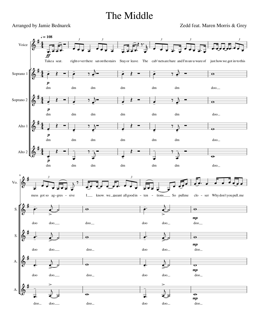 The Middle - Zedd Sheet music for Soprano, Alto, Vocals (A Capella ...