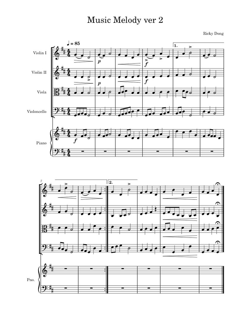Music Melody ReArrangement - Ricky Dong Sheet music for Piano, Violin ...