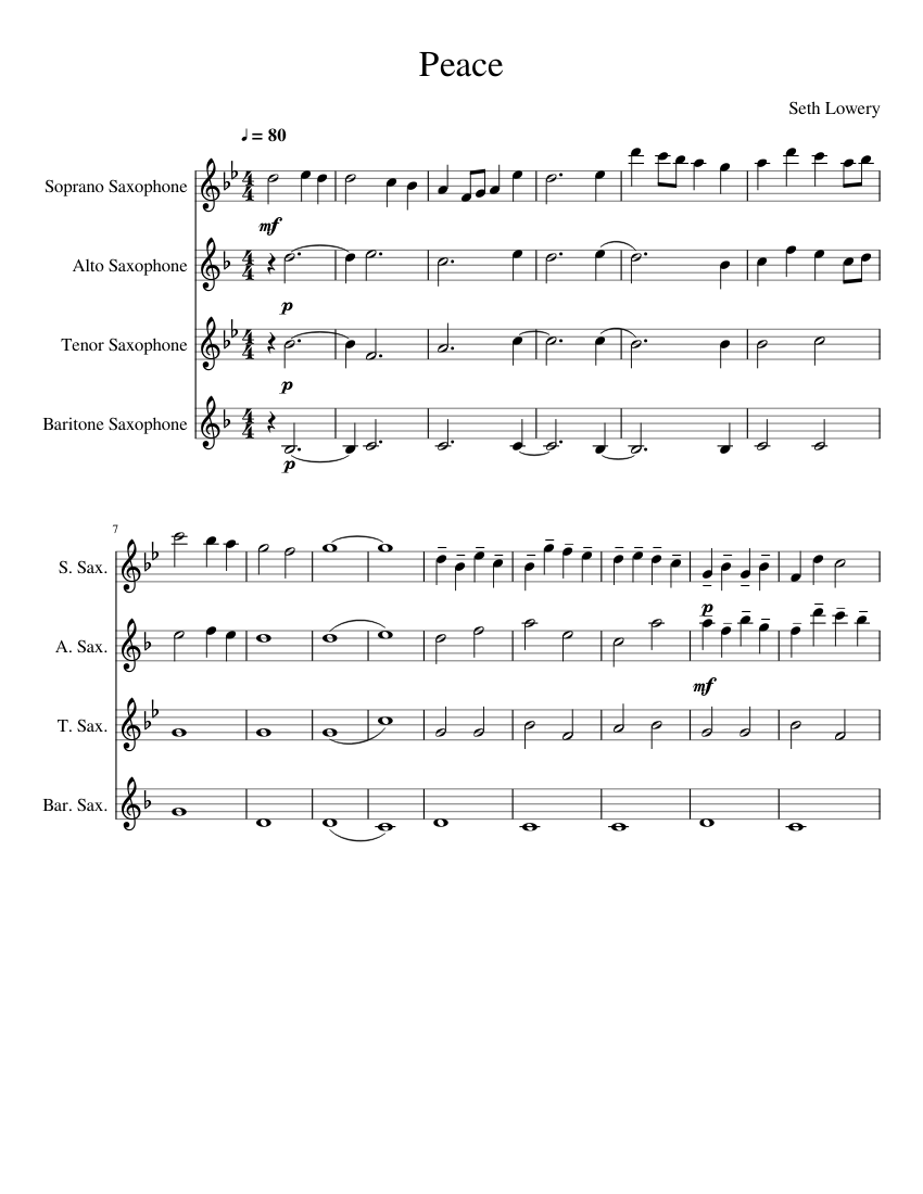 Peace Sheet Music for Saxophone alto, Saxophone tenor, Saxophone ...