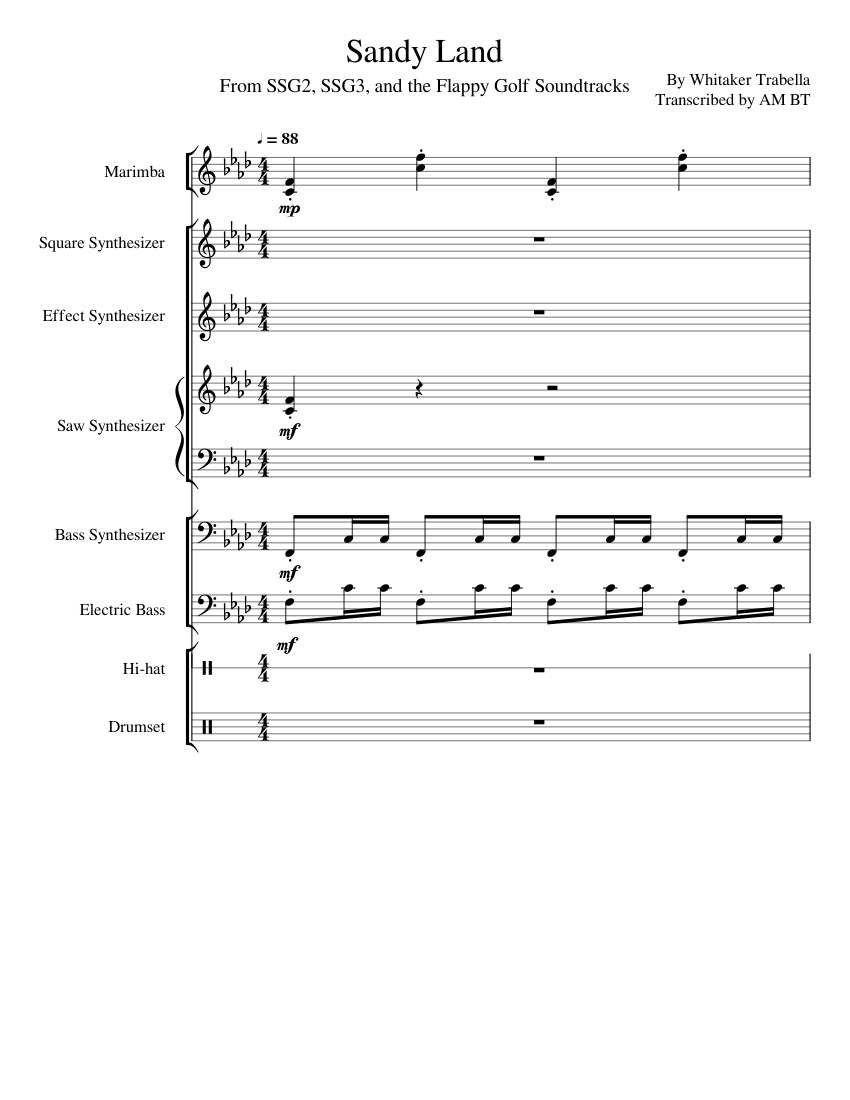 Sandy Land Sheet Music for Bass guitar, Drum group, Marimba ...