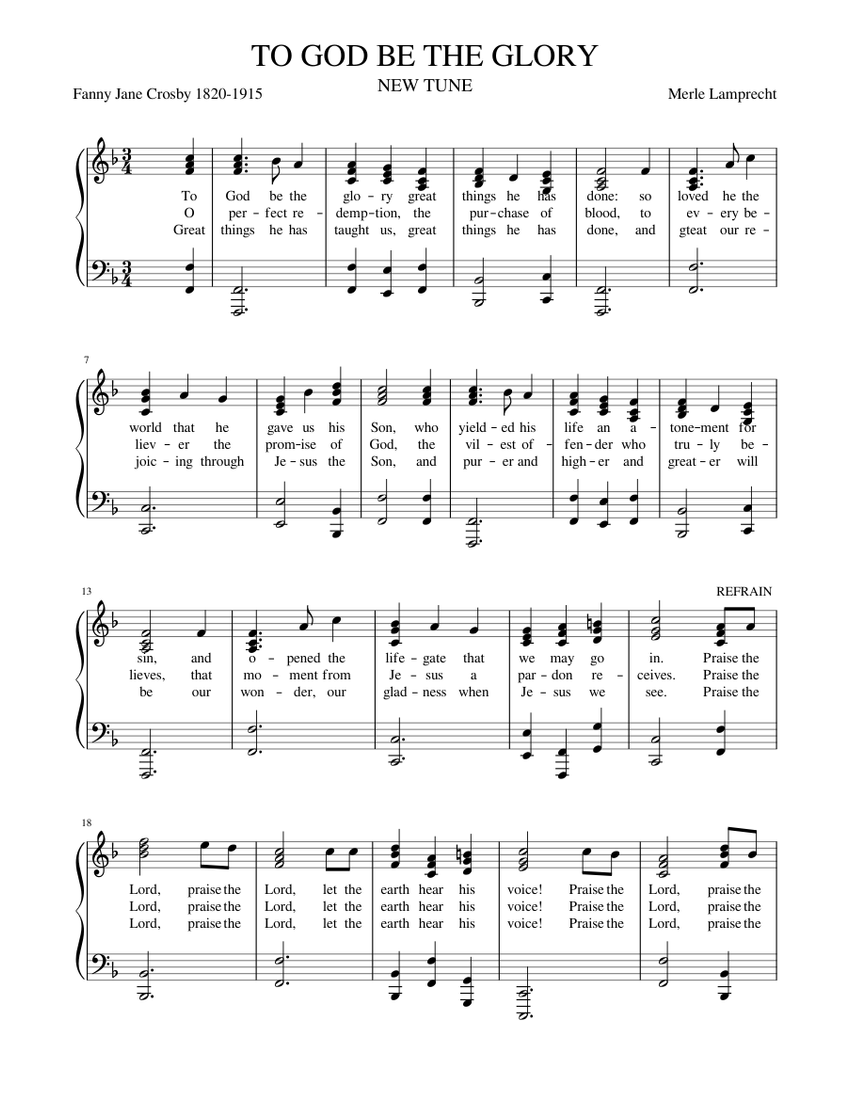 TO GOD BE THE GLORY Sheet Music for Piano (Solo) Easy | MuseScore.com