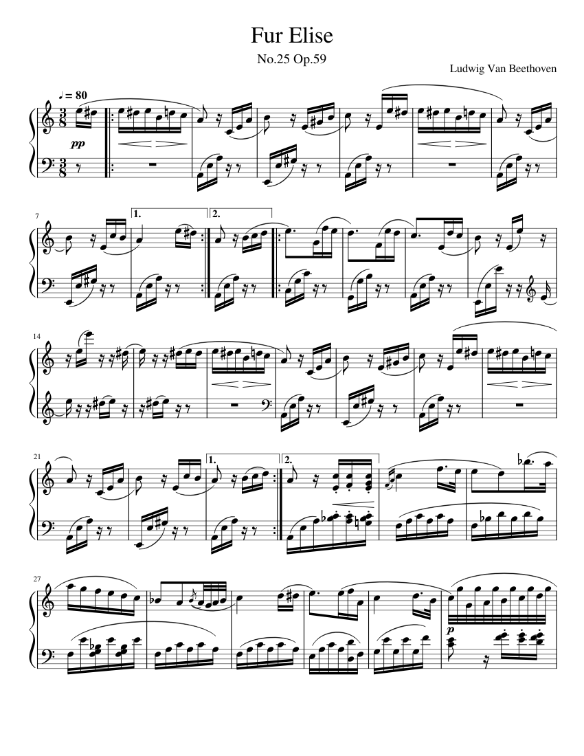 Fur Elise Sheet music for Piano (Solo) | Musescore.com