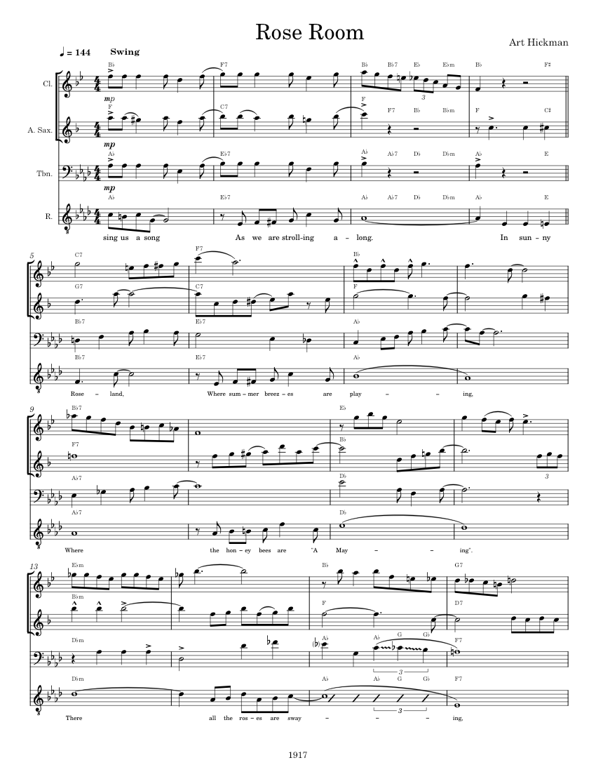 Rose Room - Three Horn Frontline Sheet music for Trombone, Clarinet in ...