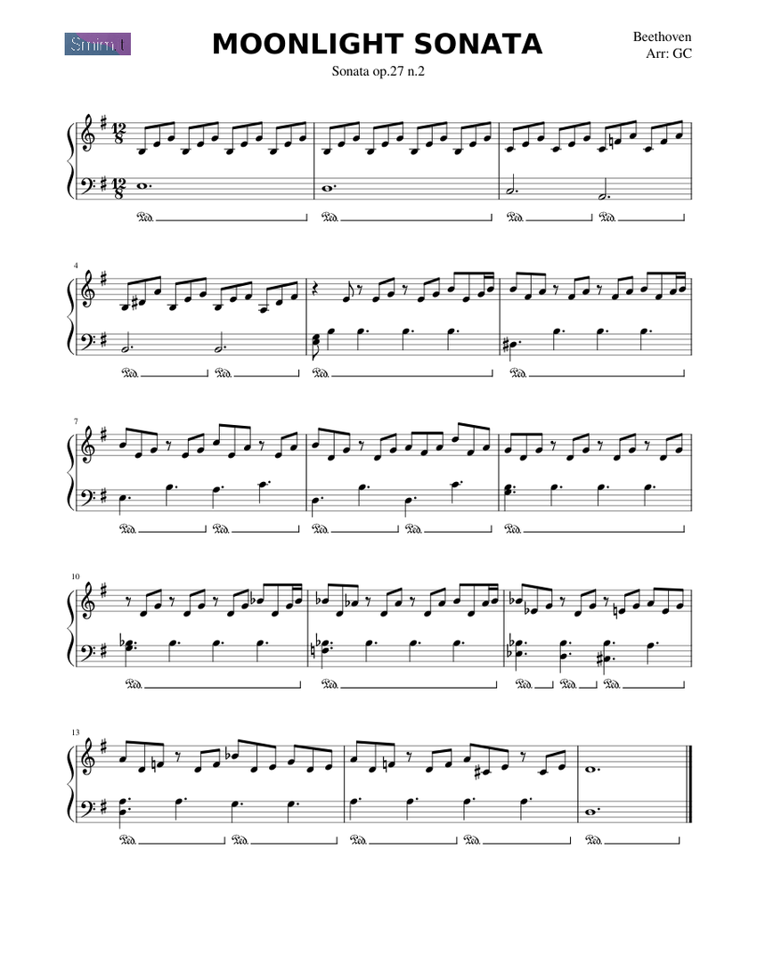 Moonlight Sonata (Beethoven) Sheet Music for Piano (Solo) easy ...
