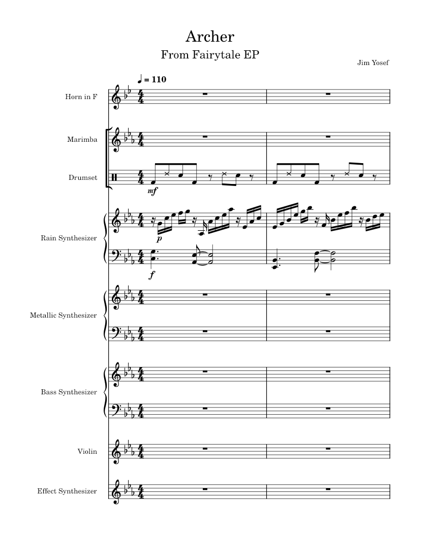 Archer – Jim Yosef Sheet music for French horn, Violin, Bass guitar ...