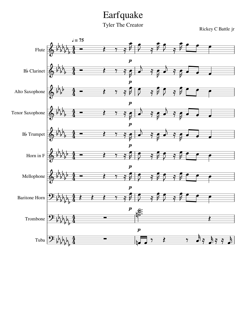 Tyler The Creator Earfquake Sheet music for Trombone, Tuba, Mellophone ...