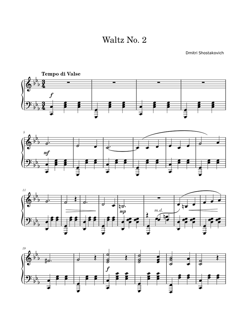 The Second Waltz - Dmitri Shostakovich/ arrangement by Pixel Sheet music for Piano (Solo ...
