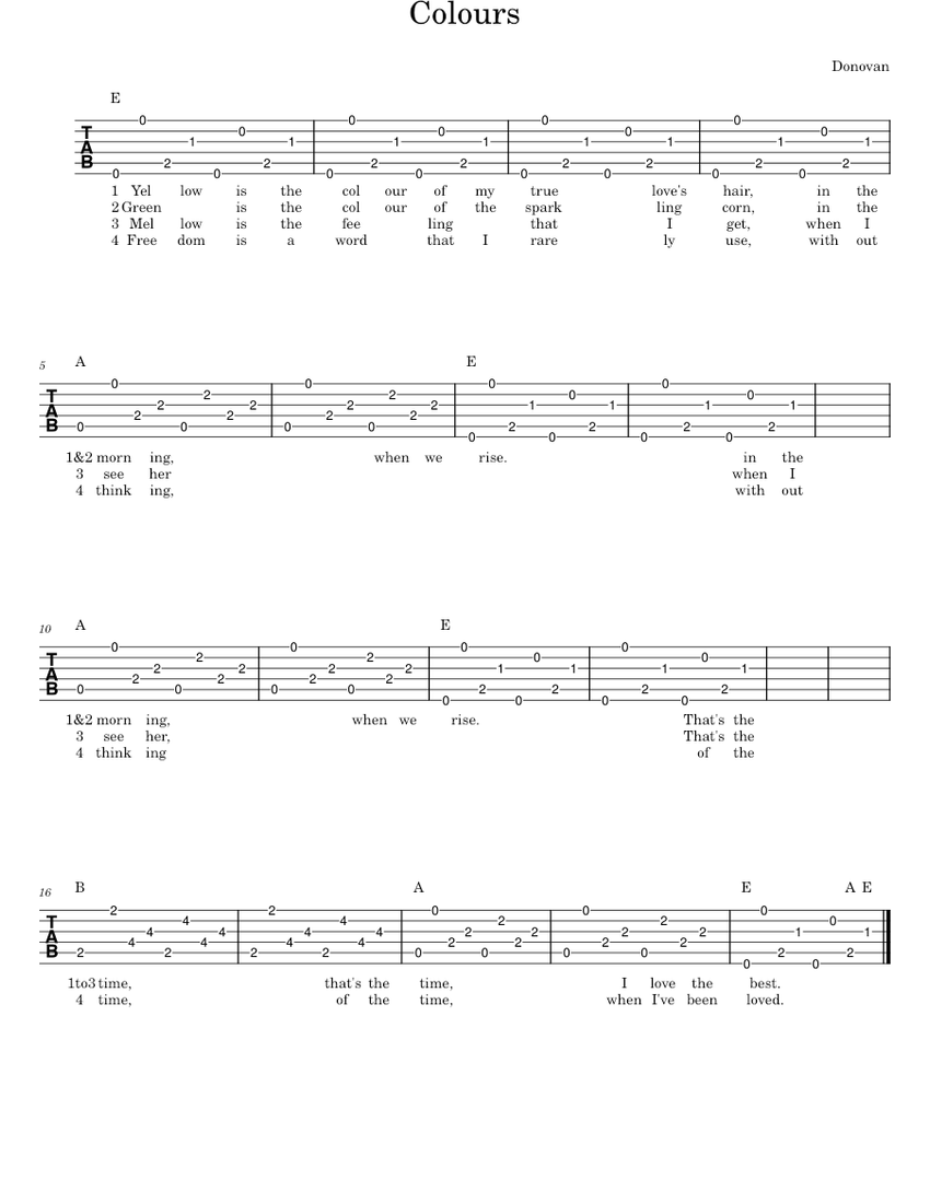 Colours Sheet music for Guitar (Solo) | Musescore.com