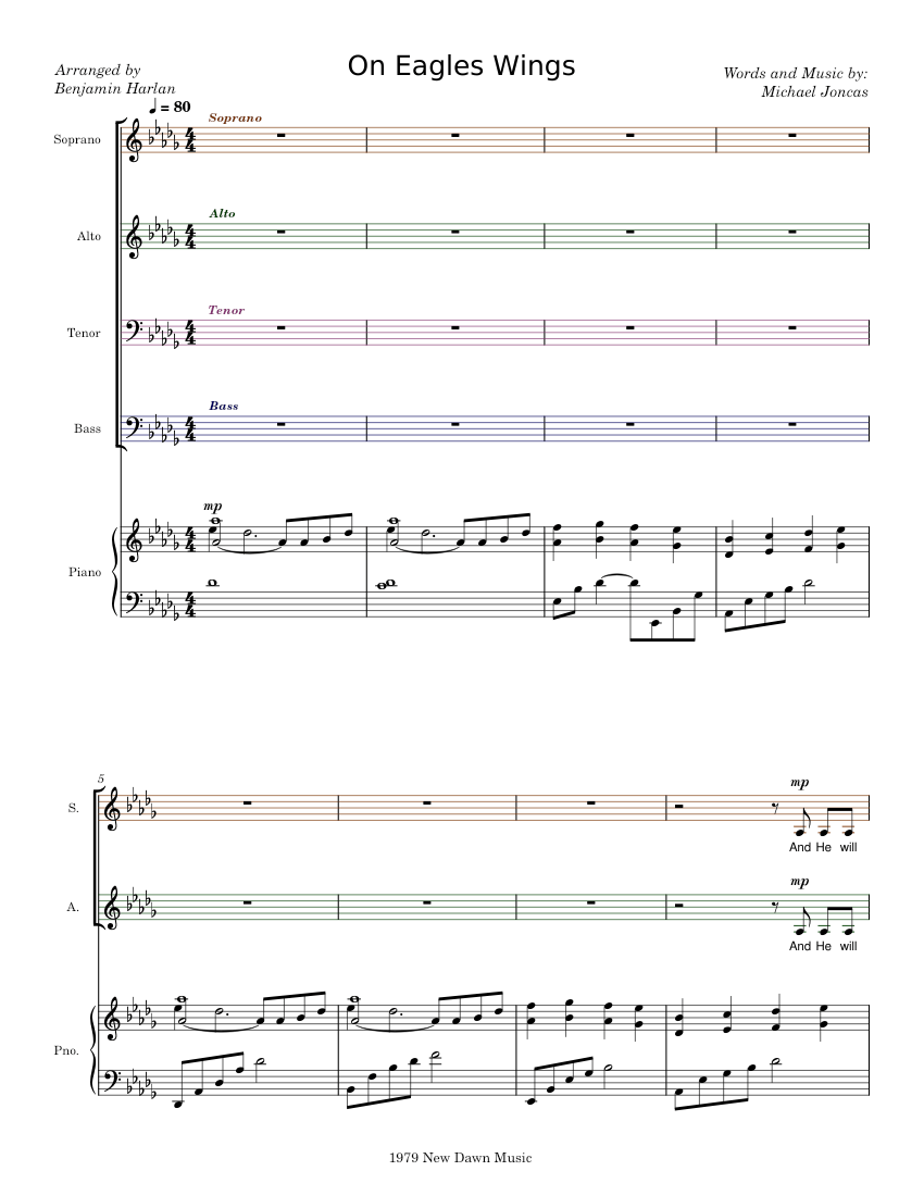 On Eagle's Wings – Michael Joncas Sheet Music for Piano, Soprano, Alto ...