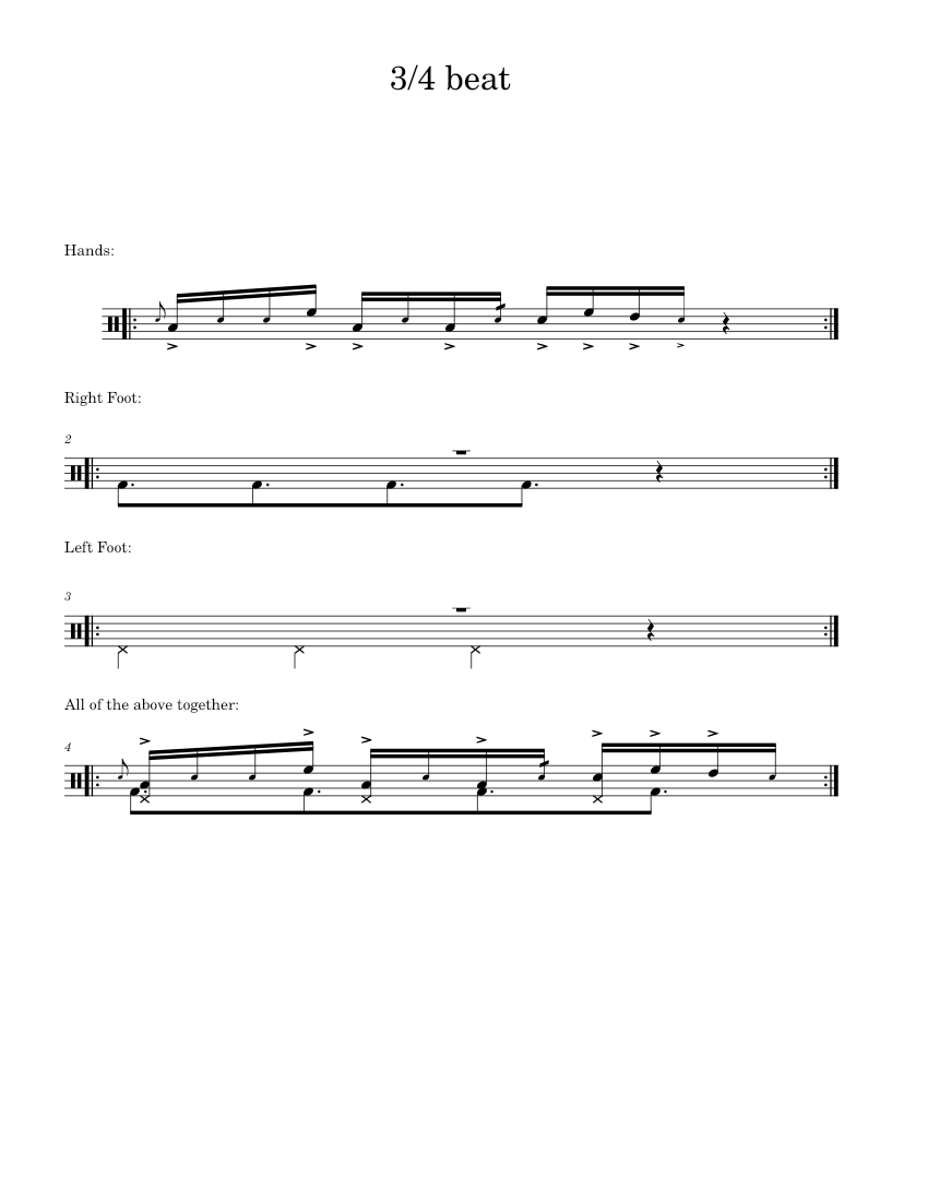 3 4 beat Sheet Music for Drum group (Solo) | MuseScore.com