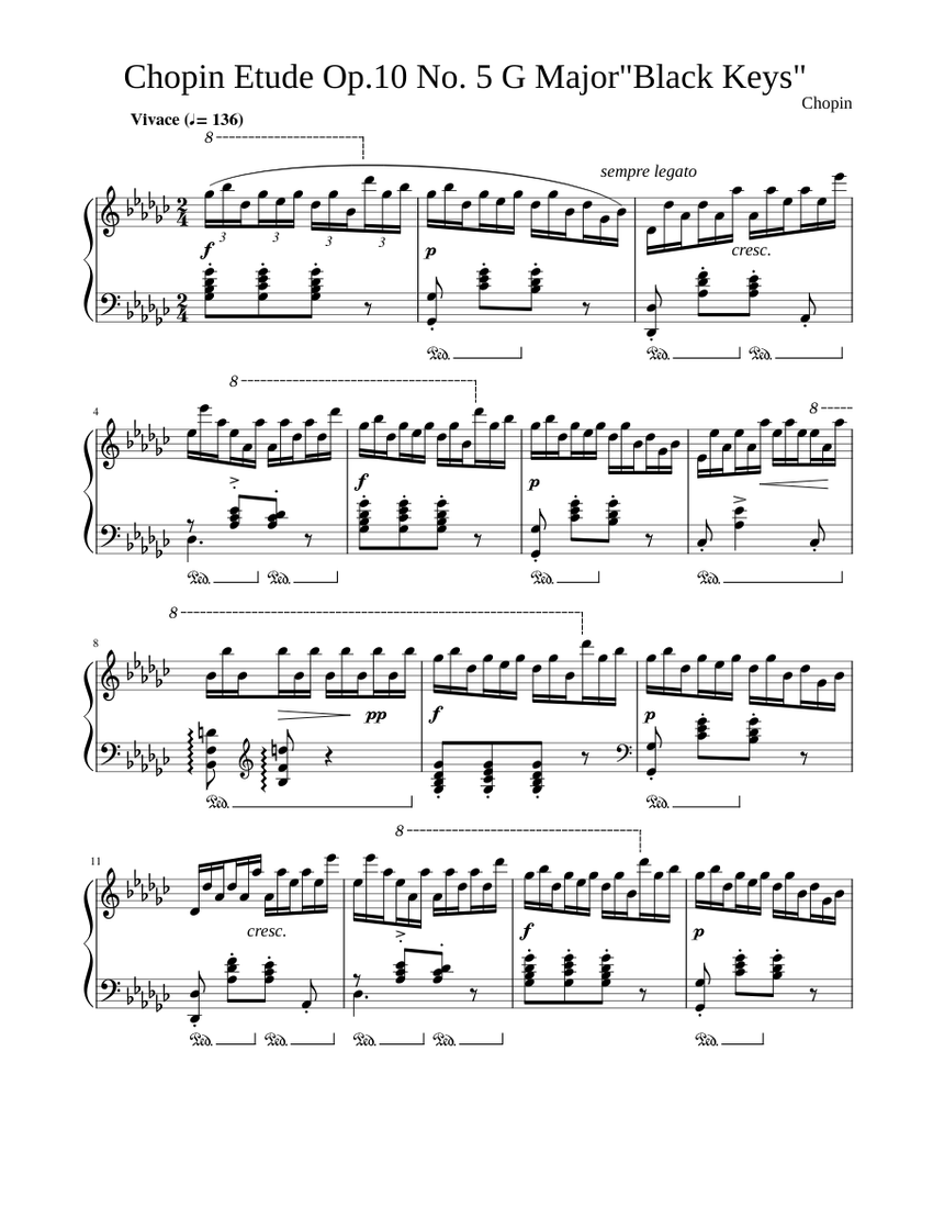 Chopin Etude Op. 10 No. 5 G Major "Black Keys" Sheet music for Piano ...