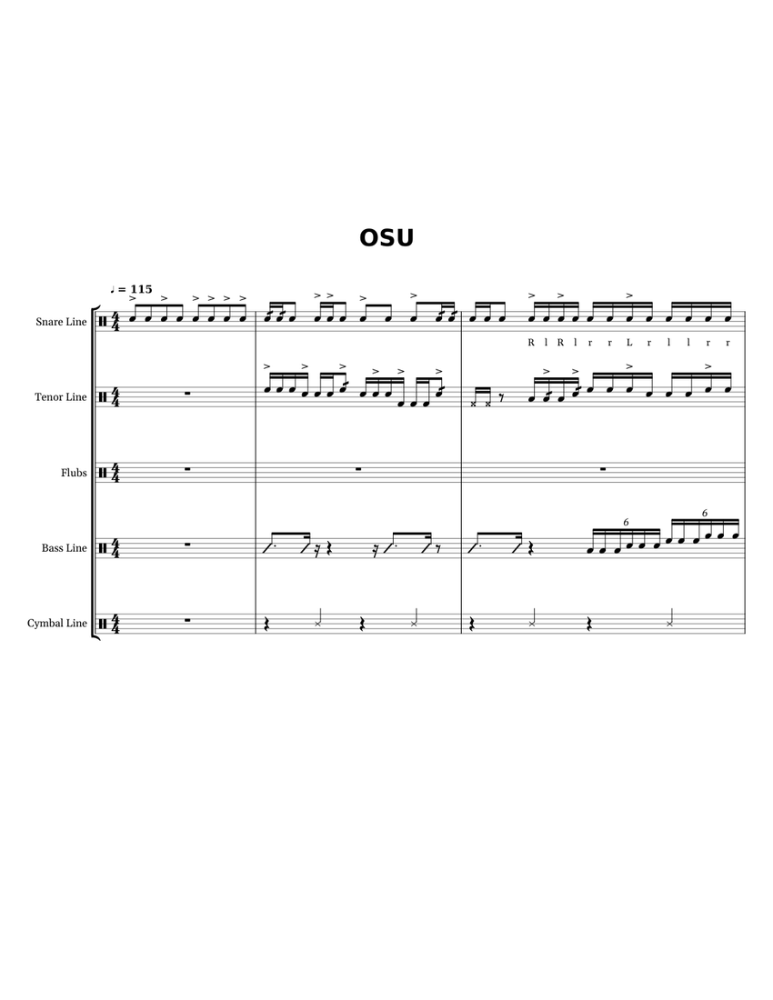OSU Sheet music for Snare drum, Crash, Tenor drum, Bass drum ...
