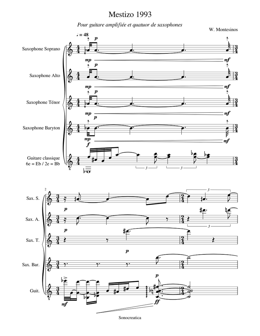 Mestizo Sheet music for Saxophone alto, Saxophone tenor, Saxophone ...