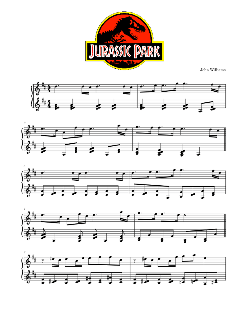 Jurassic Park Main Theme – John Williams Sheet music for Piano (Solo ...