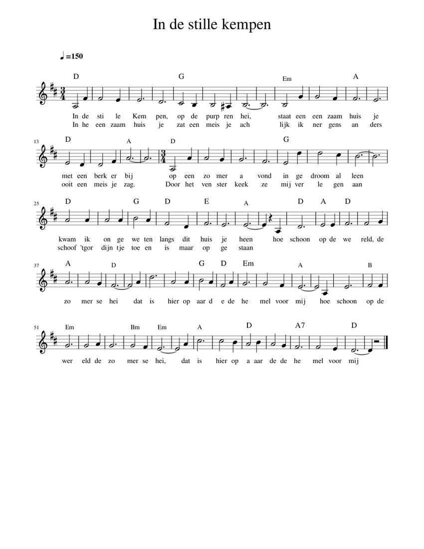In de stille kempen Sheet music for Piano (Solo) | Musescore.com
