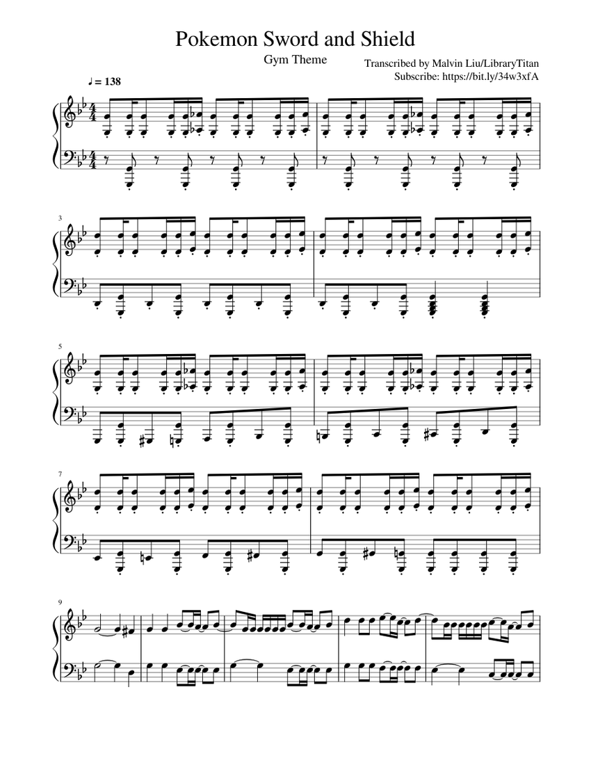 Pokemon Sword and Shield Gym Theme Sheet Music for Piano (Solo ...