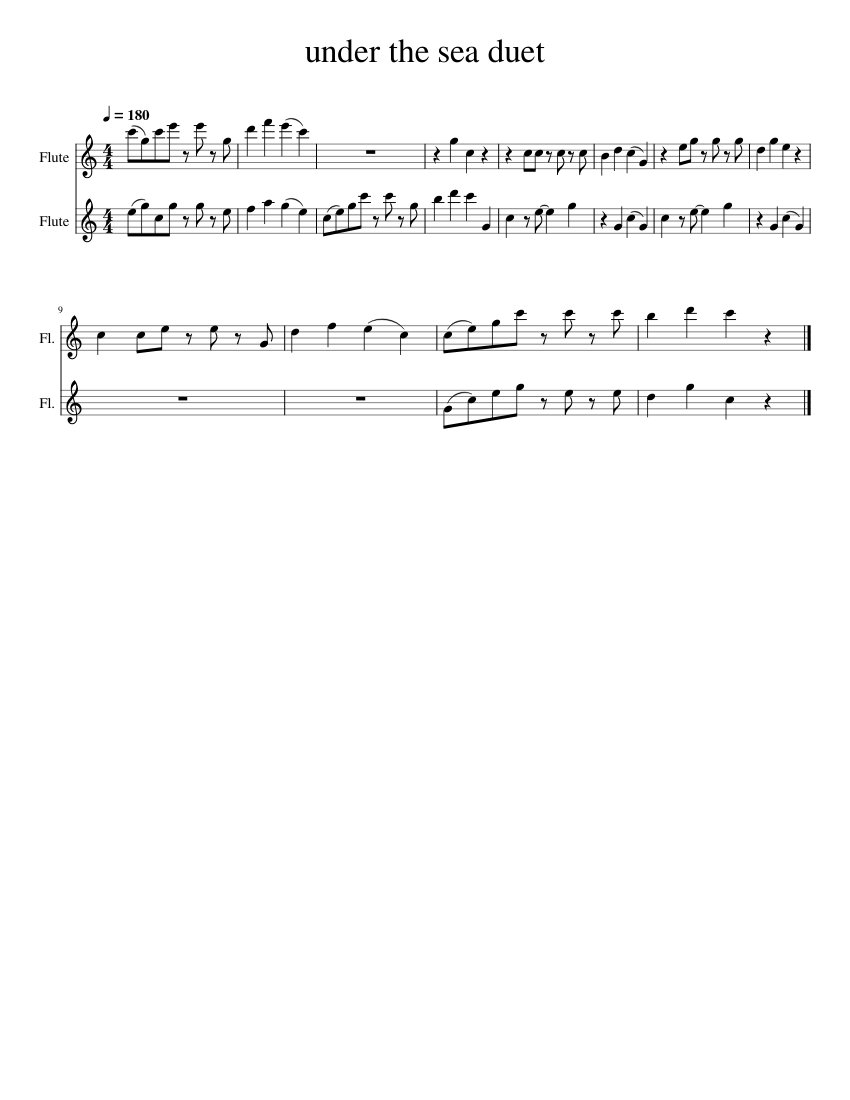 under the sea 2fl Sheet music for Flute (Woodwind Duet) | Musescore.com