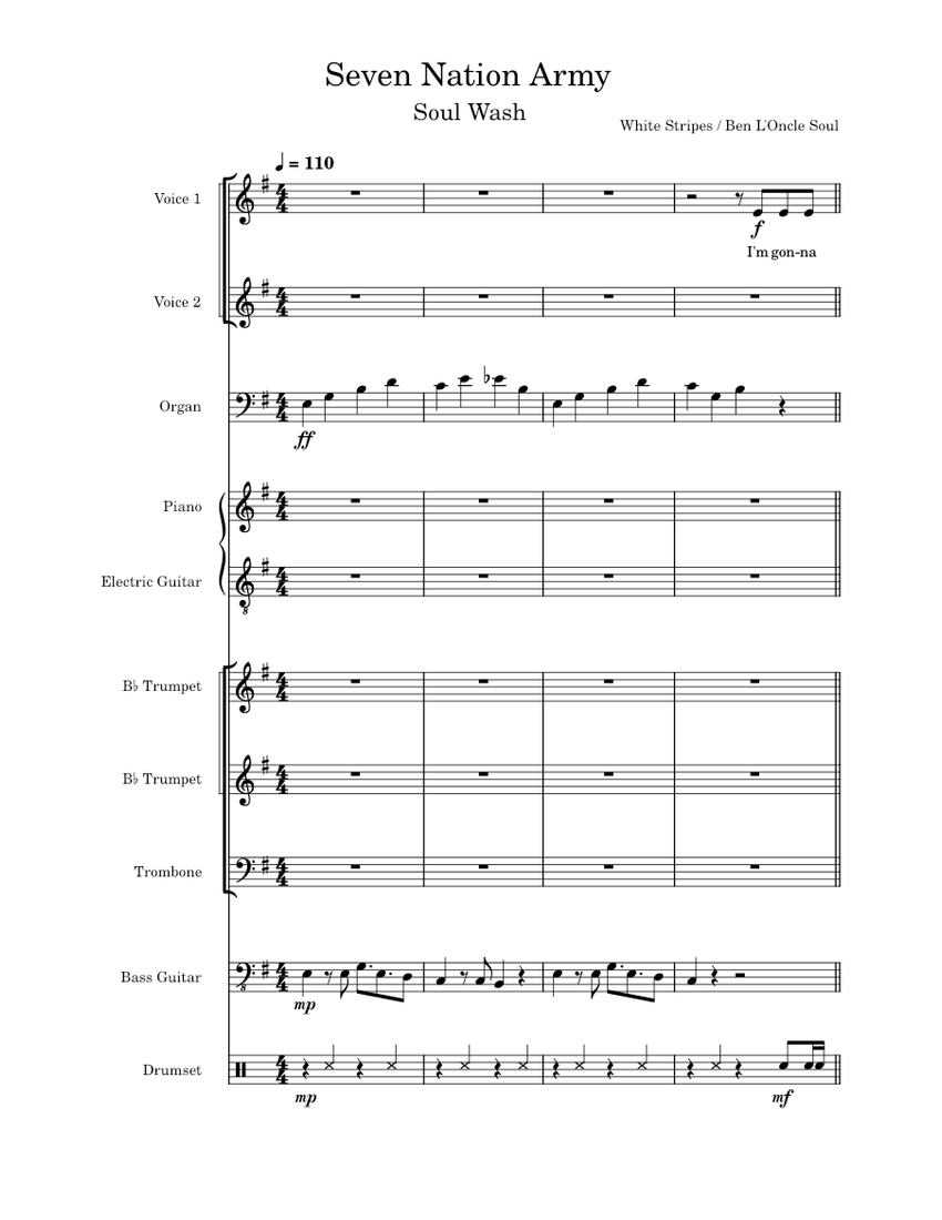 Seven nation army – Ben L'Oncle Soul Sheet Music with Chords for Piano ...