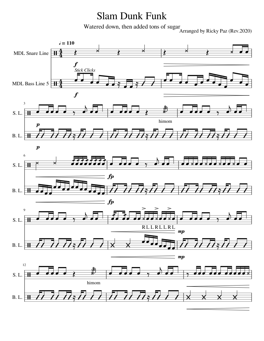 Slam Dunk Funk Sheet Music for Snare drum, Bass drum (Percussion ...