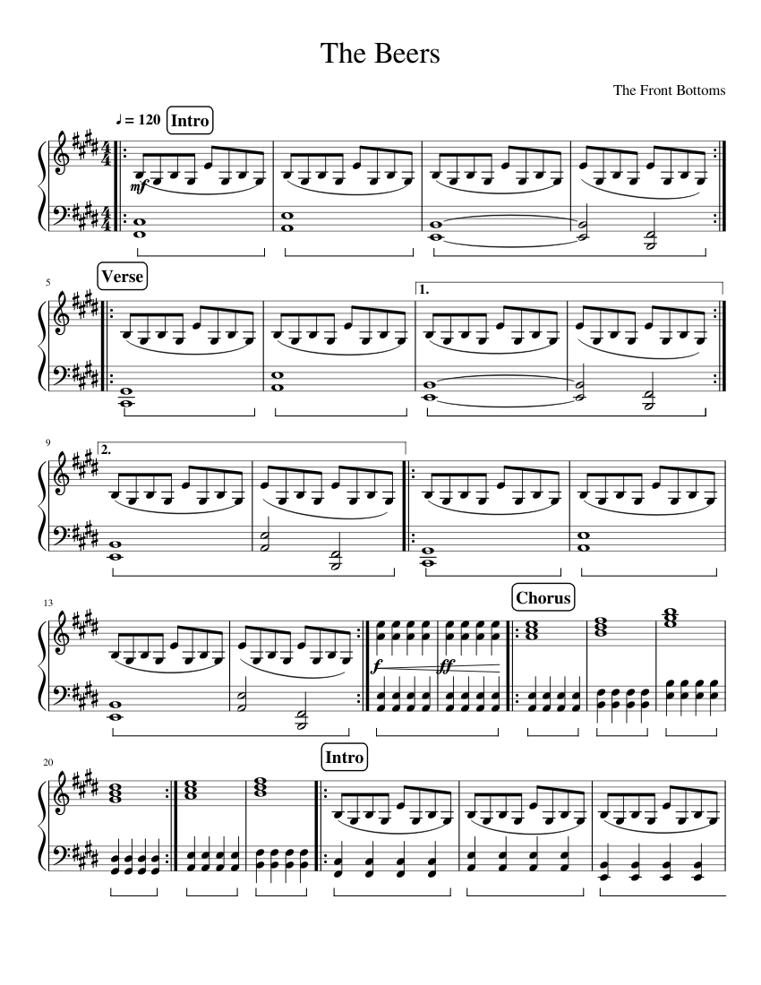 The Beers - The Front Bottoms Sheet Music for Piano (Solo) easy ...
