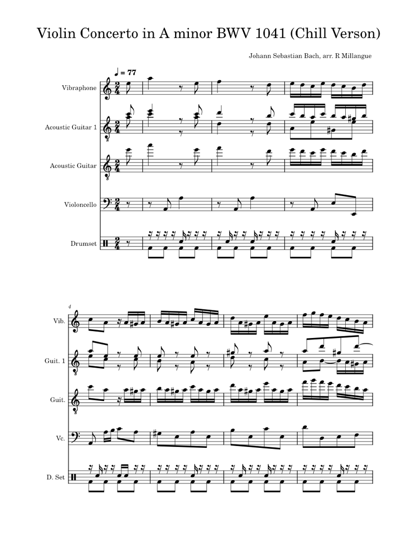 Violin Concerto in A minor BWV 1041 (Chill Verson) Sheet Music for ...