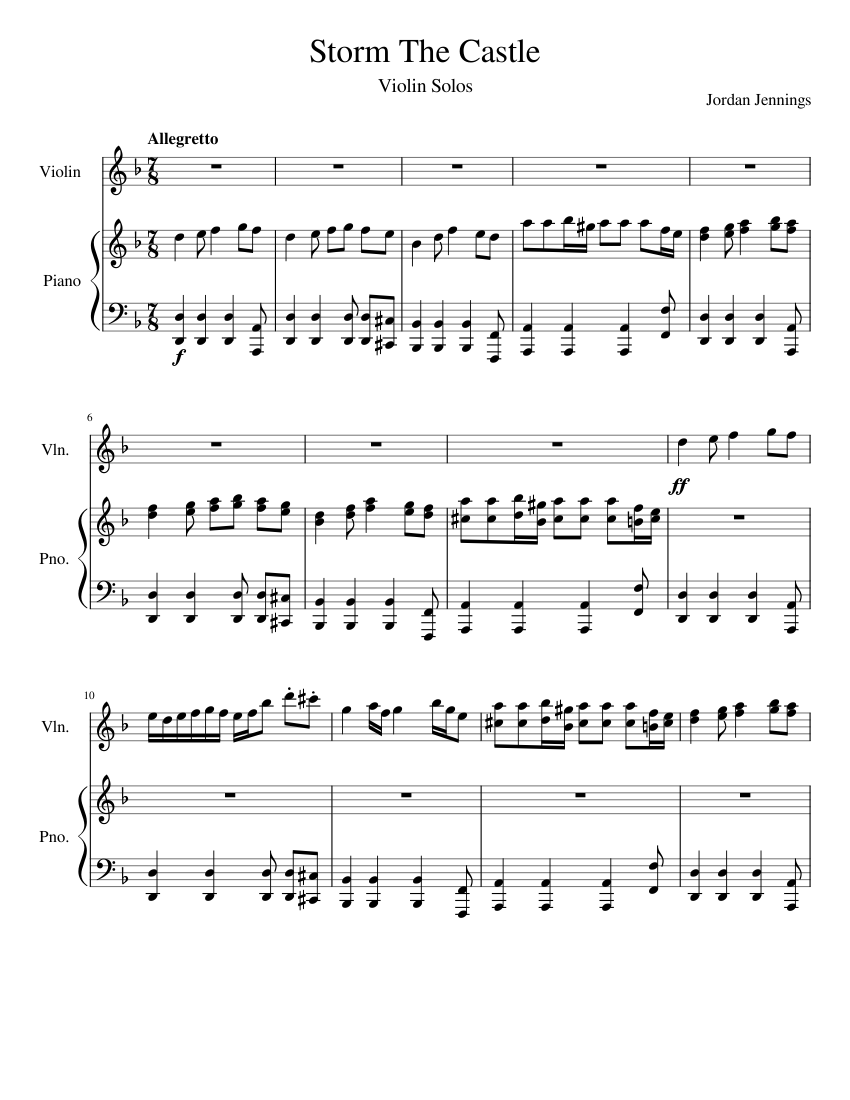 Storm The Castle Sheet Music for Piano, Violin (Solo) | MuseScore.com