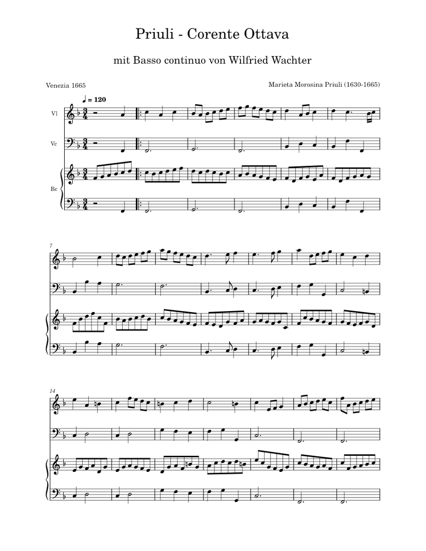 Priuli - Corente Ottava Sheet music for Harpsichord, Violin, Cello (Mixed Trio) | Musescore.com